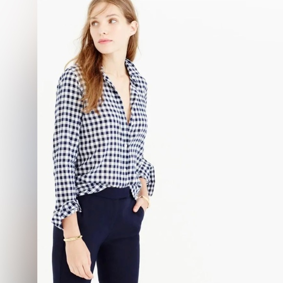 J. Crew | Tops | Jcrew Gingham Crinkle Boy Fit Shirt | Poshmark